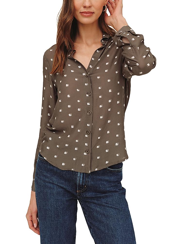 BELLA DAHL Bella Dahl Classic Button Down Shirt in Olive Mosaic Print